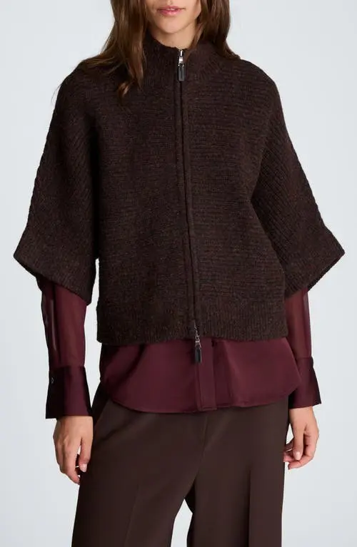 KENNETH COLE Dolman Sleeve Zip Cardigan - Medium Bark Heather