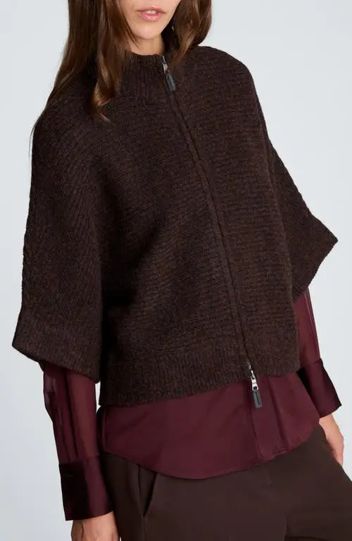 KENNETH COLE Dolman Sleeve Zip Cardigan - Medium Bark Heather