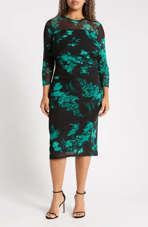 Anne Klein Printed Mesh Midi Dress
