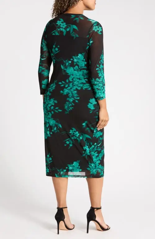 Anne Klein Printed Mesh Midi Dress
