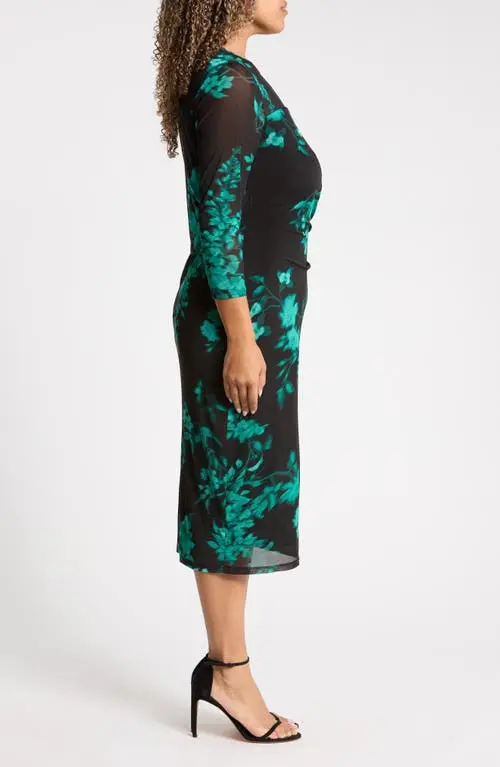 Anne Klein Printed Mesh Midi Dress