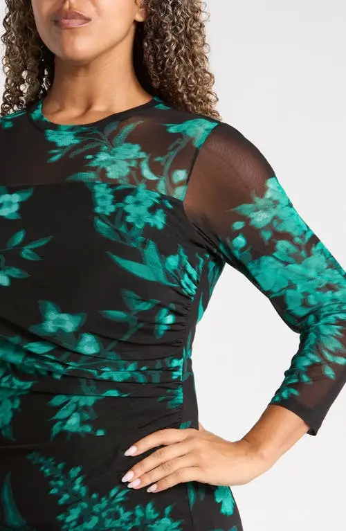 Anne Klein Printed Mesh Midi Dress