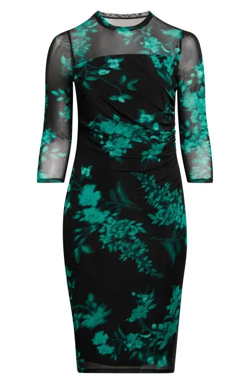 Anne Klein Printed Mesh Midi Dress