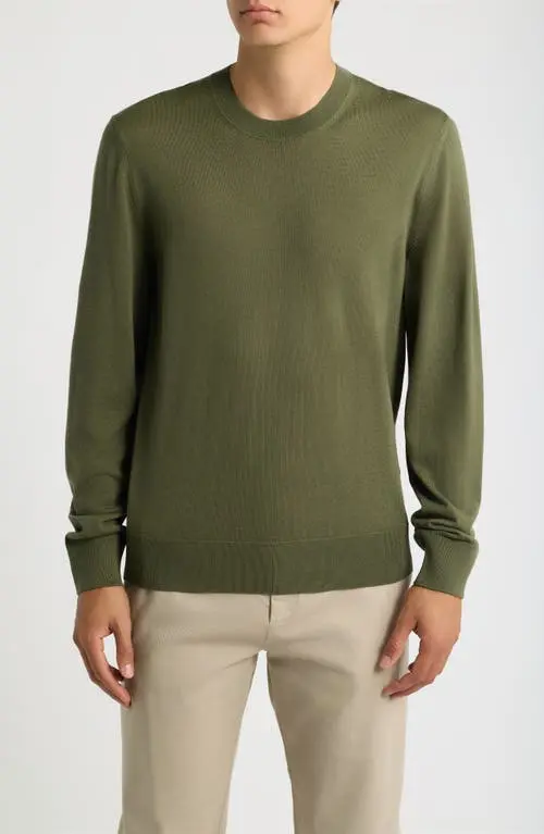 BOSS H-leno Virgin Wool Crewneck Sweater - Open Green