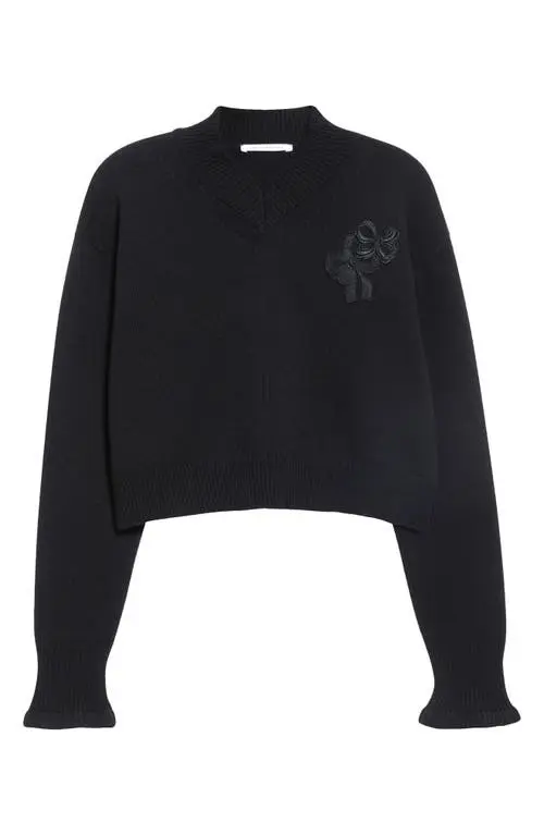 Cecilie Bahnsen Drusilla Embroidered Bow Wool Sweater - Black