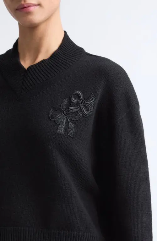 Cecilie Bahnsen Drusilla Embroidered Bow Wool Sweater - Black