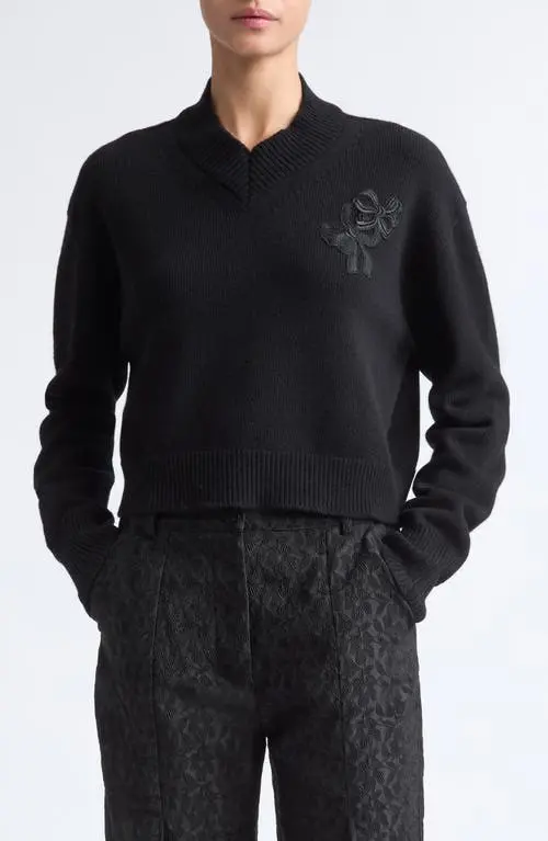 Cecilie Bahnsen Drusilla Embroidered Bow Wool Sweater - Black