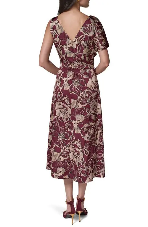 Donna Karan New York Floral Asymmetrical Sleeve Midi Dress