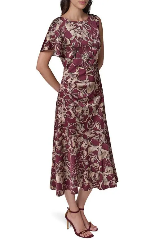 Donna Karan New York Floral Asymmetrical Sleeve Midi Dress