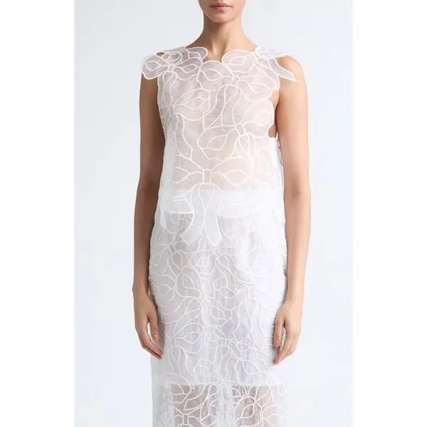 Cecilie Bahnsen Aya Embroidered Crop Organza Top - White