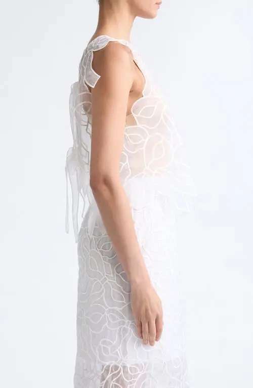 Cecilie Bahnsen Aya Embroidered Organza Cropped Top - White