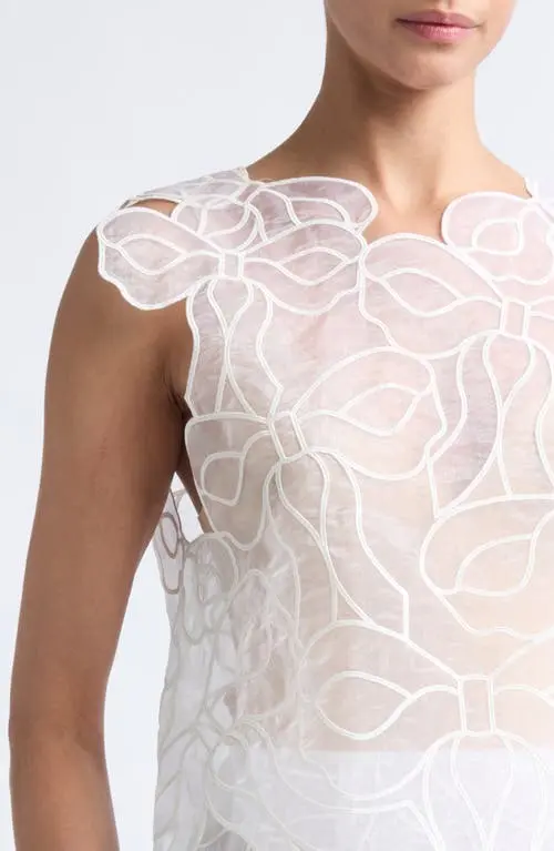Cecilie Bahnsen Aya Embroidered Organza Cropped Top - White
