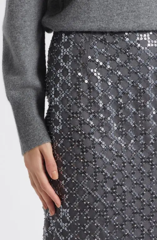 Marella Sequin Trellis Lace Hem Skirt