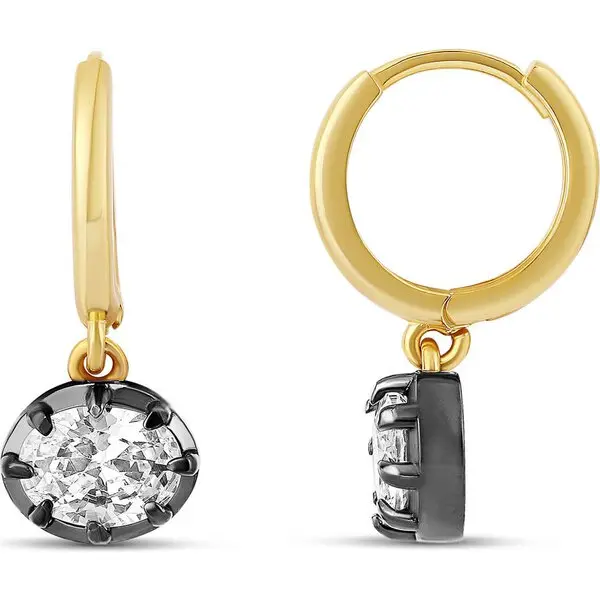 SHYMI Prong-set Oval Cubic Zirconia Drop Earrings - Gold/black