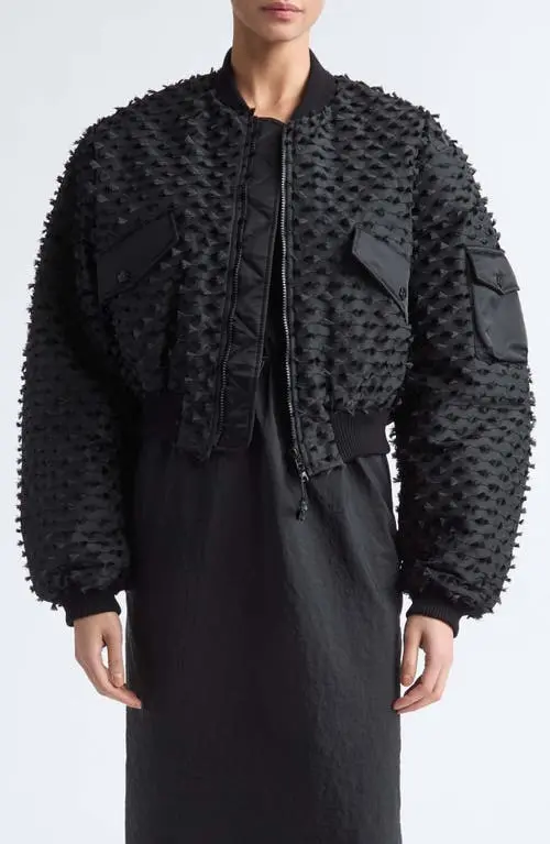 Cecilie Bahnsen Callie Embroidered Crop Bomber Jacket - Black