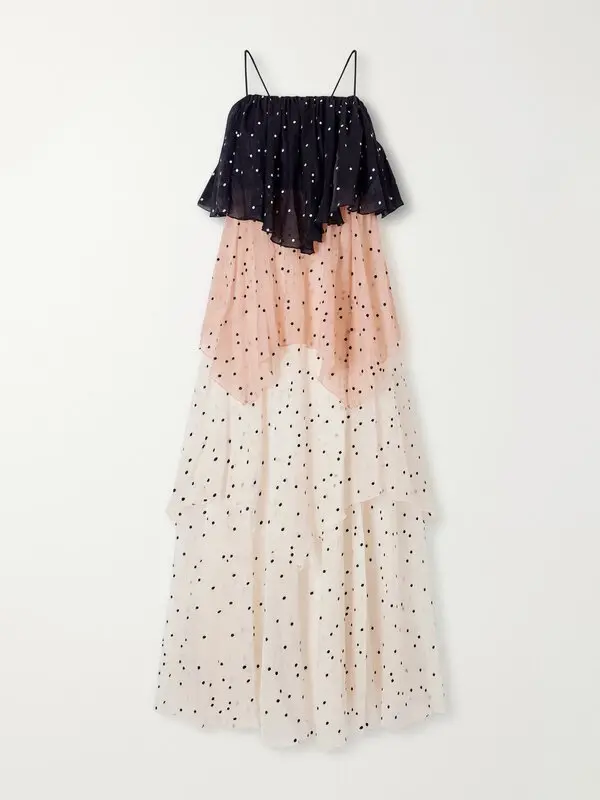 Aje Songstress Polka-dot Organza Tiered Maxi Dress - Multi