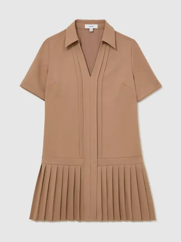 REISS Elena Pleated-skirt Collared Mini Dress