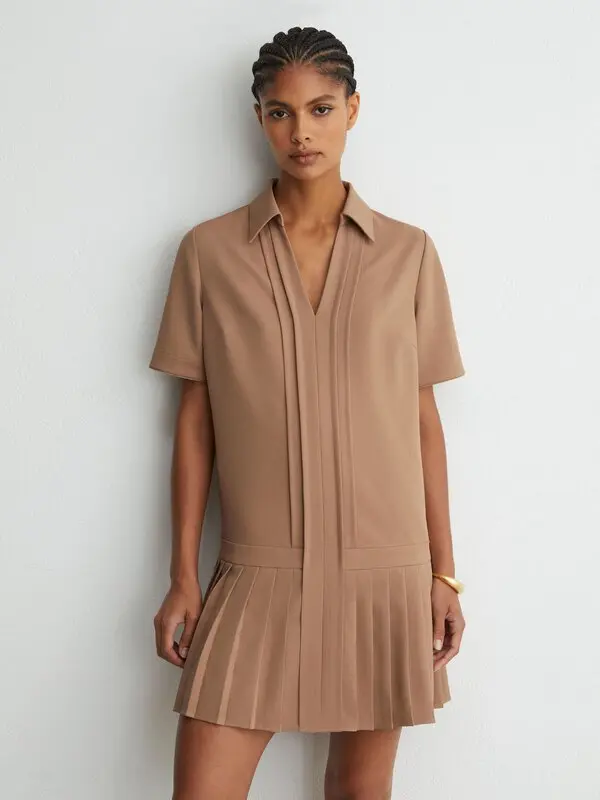 REISS Elena Pleated-skirt Collared Mini Dress