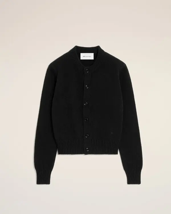 AMI Paris Crewneck Cashmere Cardigan With De Coeur - Black