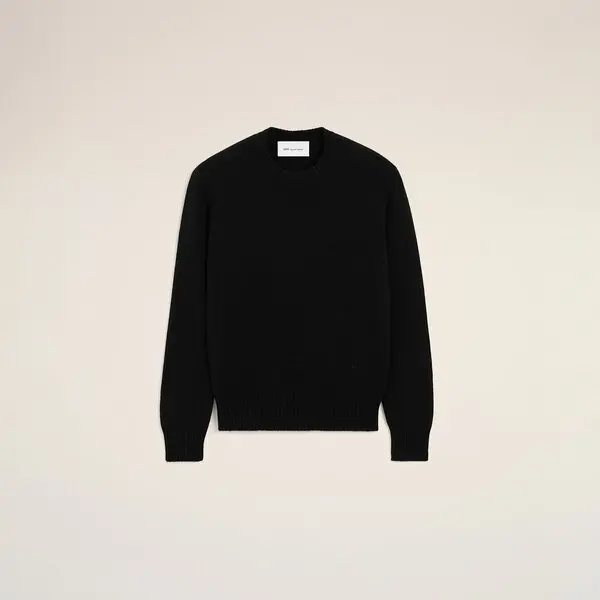 AMI Paris Crewneck Cashmere Sweater With De Coeur Embroidery - Black
