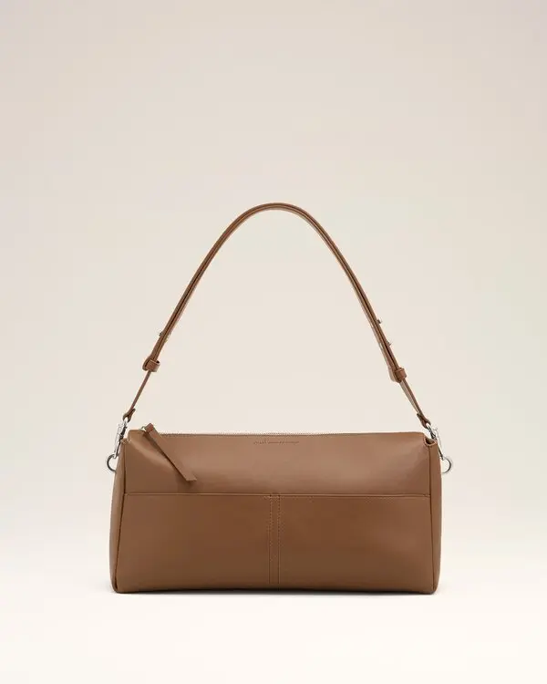 AMI Paris Brown Cow Leather Carrousel Zipped Bag Brown - Mocha