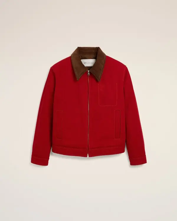 AMI Paris Red Cotton Zipped Jacket With De Coeur Red - Ruby Red