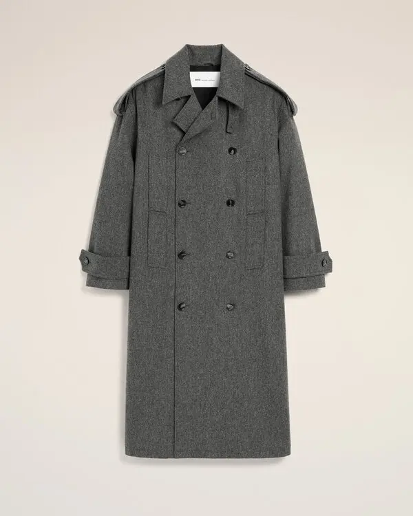 AMI Paris Wool Trench Coat - Carbon Grey