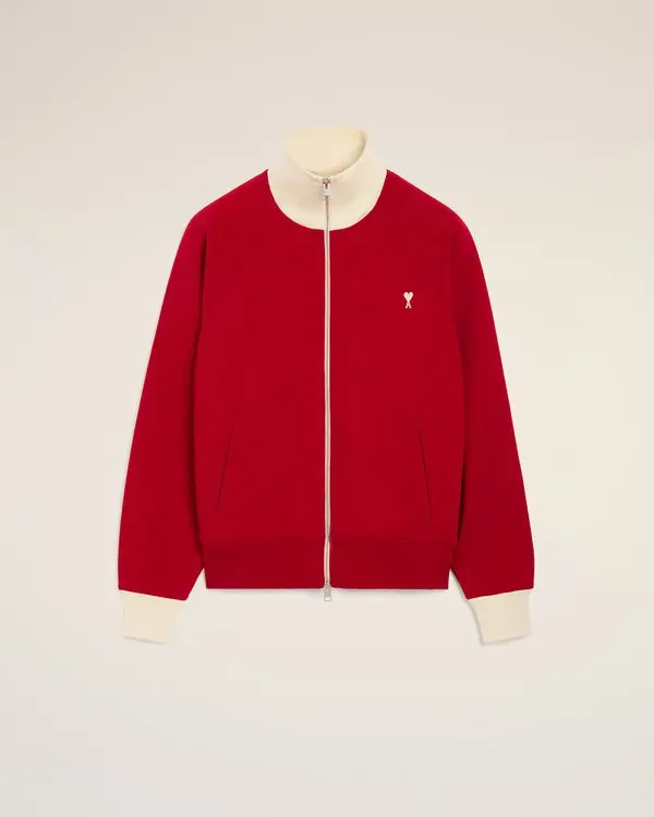 AMI Paris Zipped Cotton Sweatshirt With De Coeur Detail