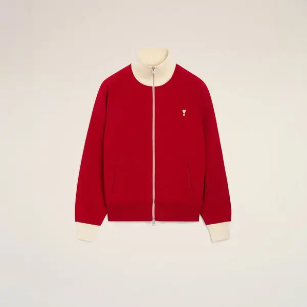 AMI Paris Zipped Cotton Sweatshirt With De Coeur Detail
