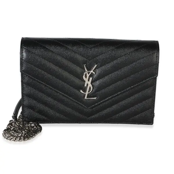 Saint Laurent Grain De Poudre Cassandre Envelope Chain Wallet - Black