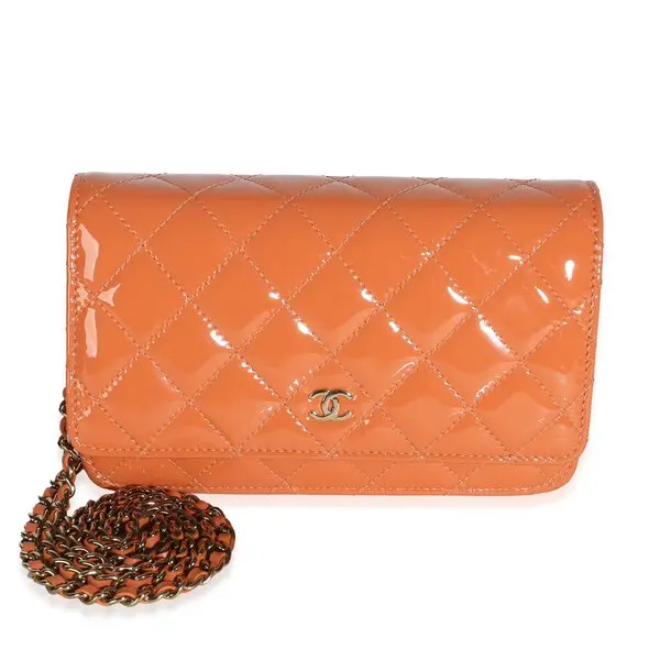 Chanel Dark Quilted Patent Classic Wallet On Chain