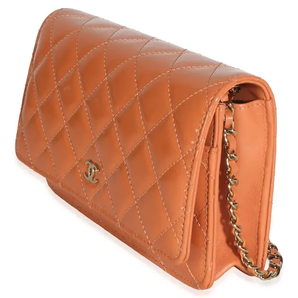 Chanel Quilted Patent Wallet On Chain - Orange
