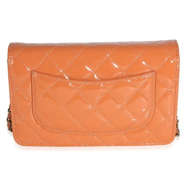 Chanel Quilted Patent Wallet On Chain - Orange