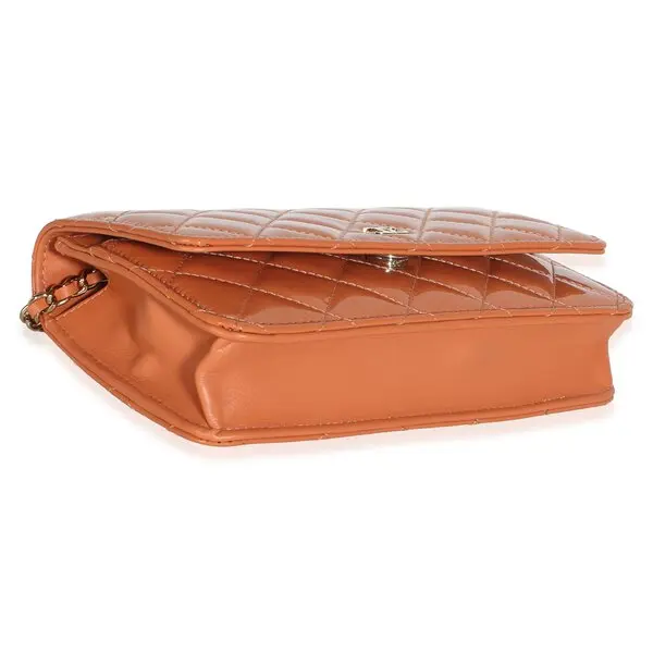 Chanel Quilted Patent Wallet On Chain - Orange