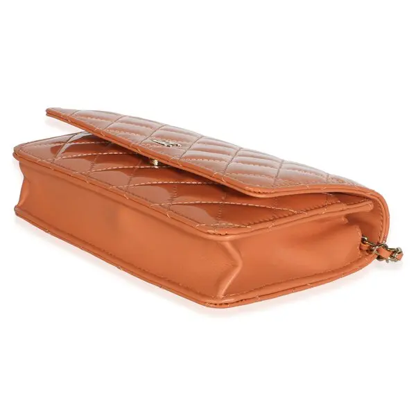 Chanel Quilted Patent Wallet On Chain - Orange