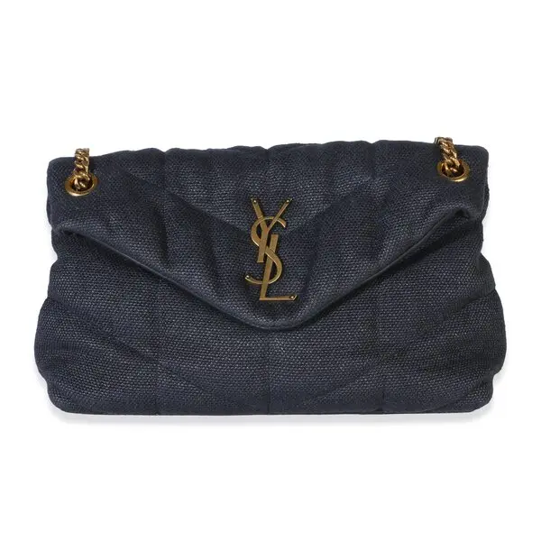Saint Laurent Deep Marine Quilted Canvas Loulou Puffer Monogram Chain Satchel