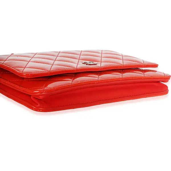 Chanel Quilted Patent Leather Wallet On Chain - Orange