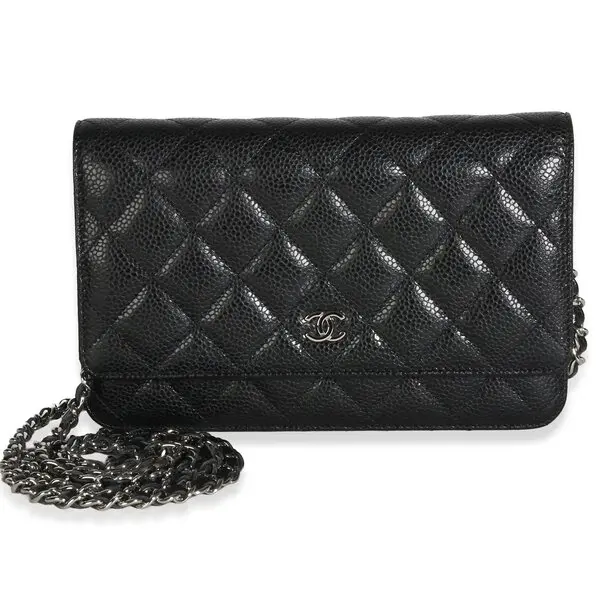 Chanel Quilted Caviar Classic Wallet On Chain - Black