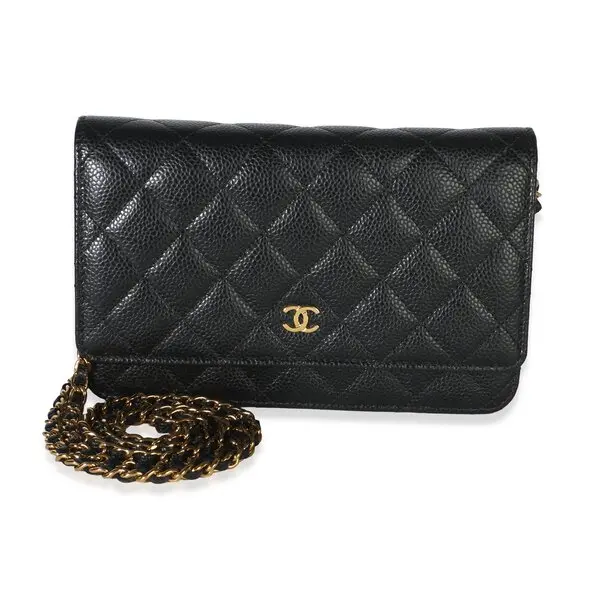 Chanel Quilted Caviar Classic Wallet On Chain - Black