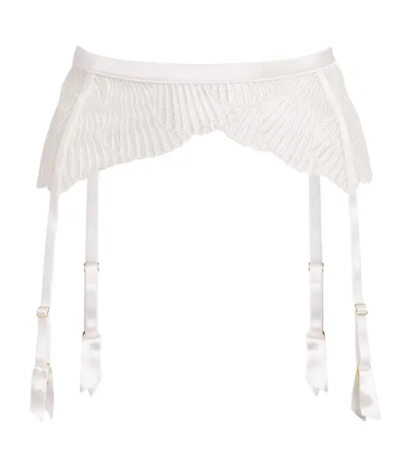 COCO DE MER Stretch-silk Lace Athena Suspenders - Ivory