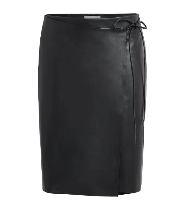 ST. AGNI Leather Wrap Midi Skirt
