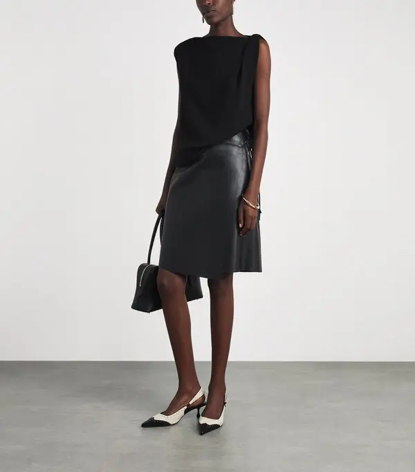 ST. AGNI Leather Wrap Midi Skirt