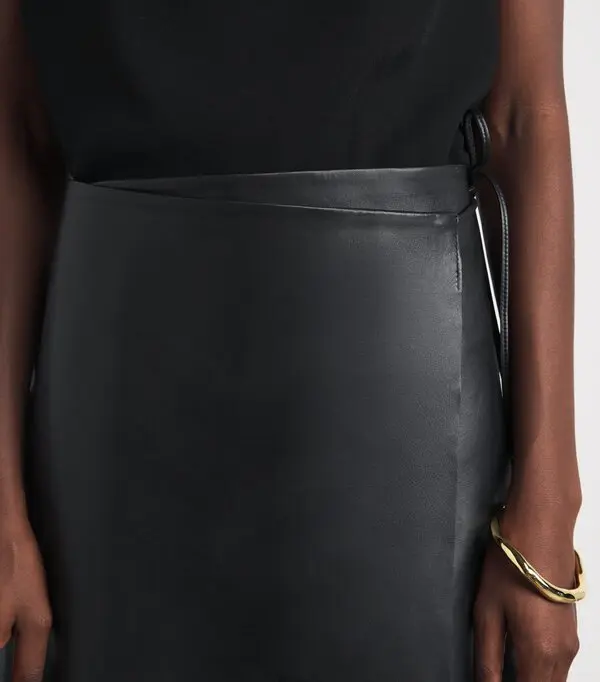 ST. AGNI Leather Wrap Midi Skirt
