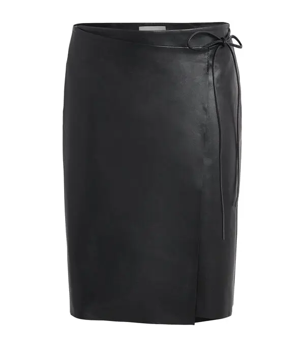 ST. AGNI Leather Wrap Midi Skirt - Black