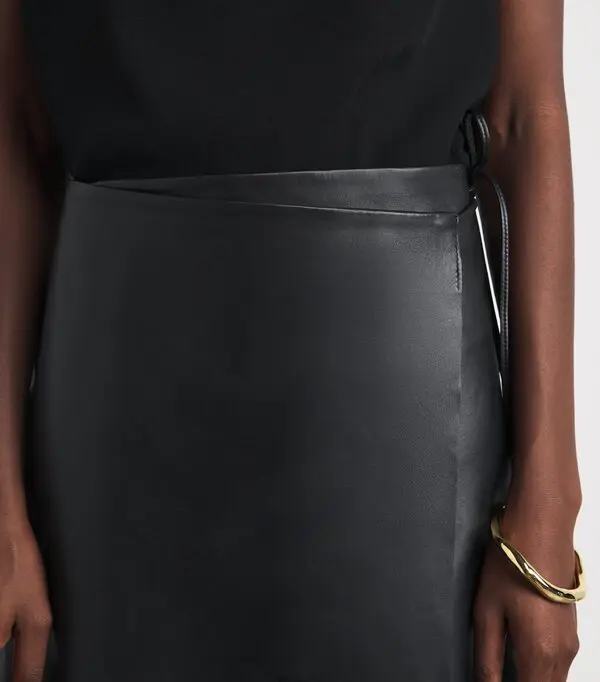 ST. AGNI Leather Wrap Midi Skirt