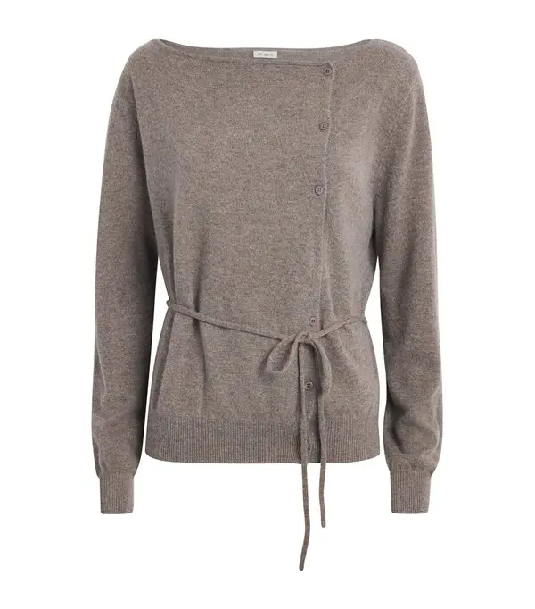 ST. AGNI Asymmetrical Cashmere Cardigan With Belted Waist - Brown