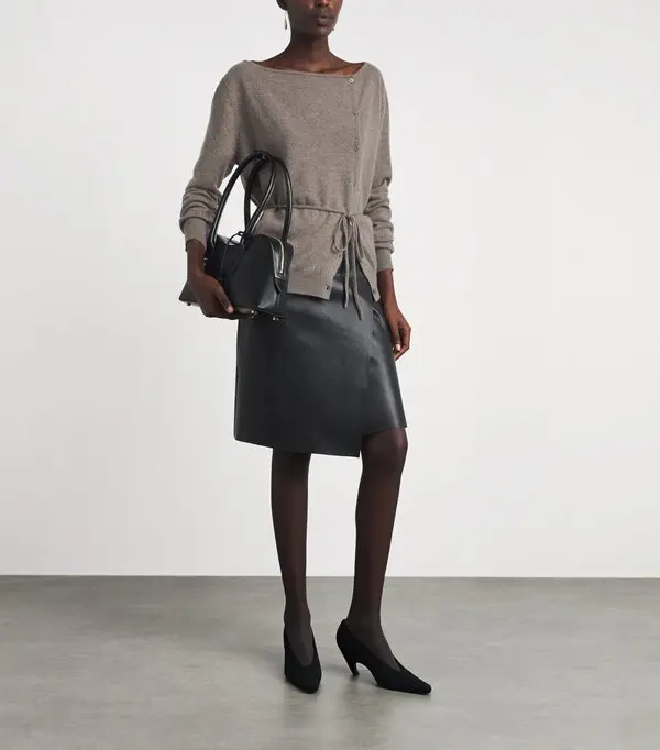 ST. AGNI Asymmetrical Cashmere Cardigan With Belted Waist - Brown