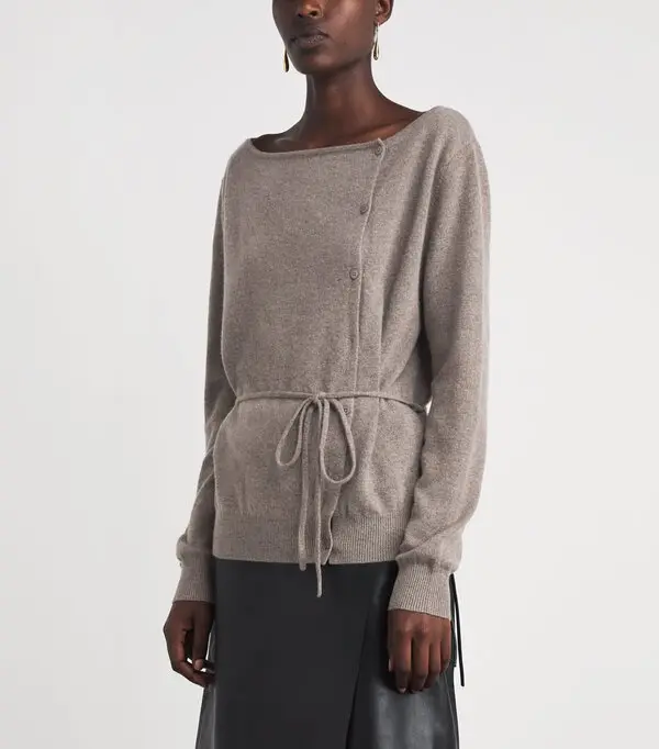 ST. AGNI Asymmetrical Cashmere Cardigan With Belted Waist - Brown