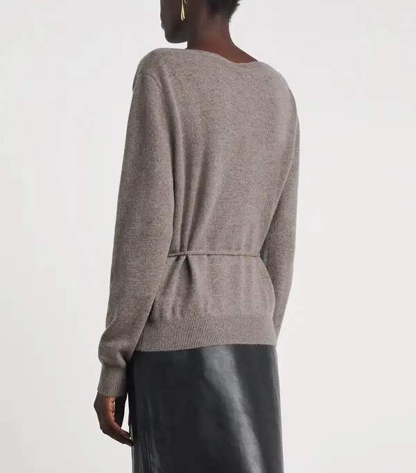ST. AGNI Asymmetrical Cashmere Cardigan With Belted Waist - Brown
