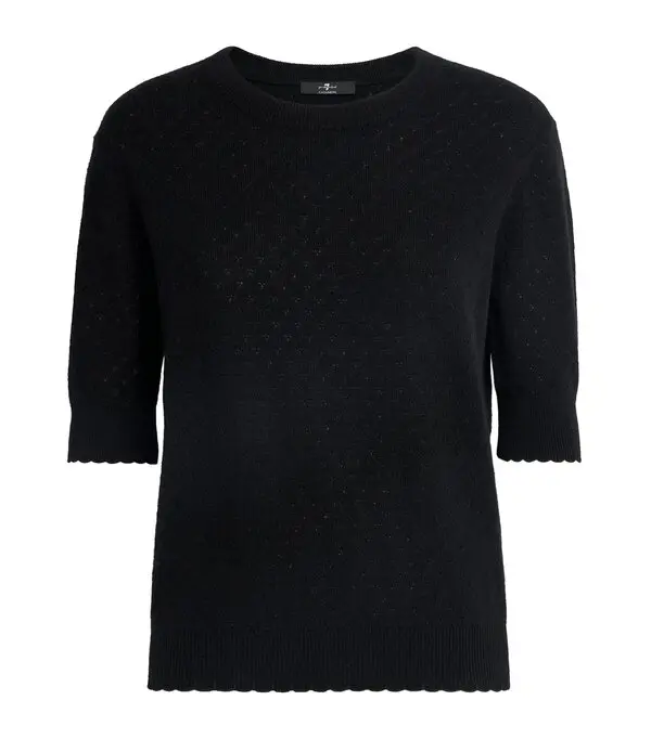 7 For All Mankind Cashmere Pointelle Short-sleeve Sweater